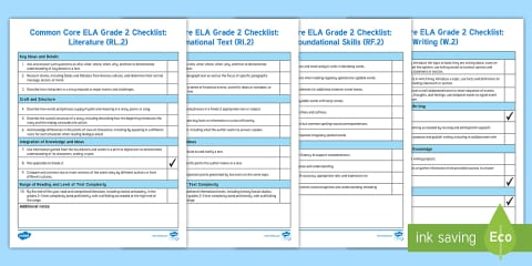 Common Core Math Second Grade Standards Student Mastery Checklist