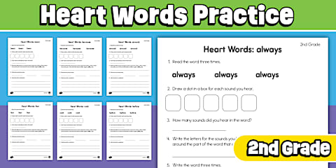Second Grade Heart Words Practice Worksheets Set 2