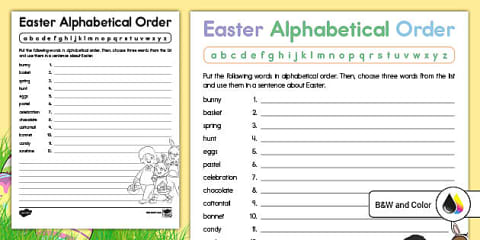 Grade 4 English - Term 1 -Word Skills – Easter Alphabetical Order ...
