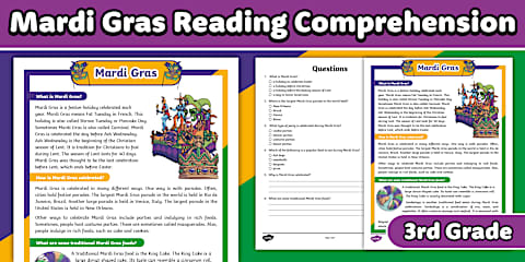 Fourth Grade Mardi Gras Reading Comprehension Worksheet