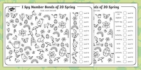I Spy Addition to 100 Spring Activity Sheet