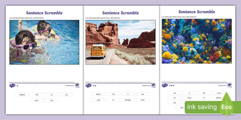 Scrambled Sentences: Transport-Themed Worksheet