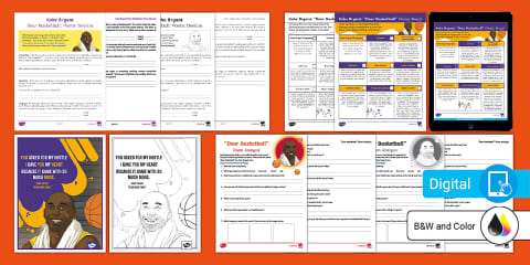 Kobe Bryant Dear Basketball: Poetic Devices Worksheet for 6th-8th Grade