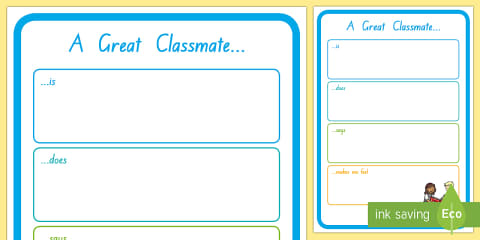 What Makes a Good Classmate? Activity Display Poster