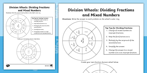 Sixth Grade Division Wheels: Dividing Whole Numbers by Fractions