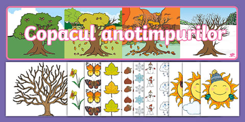 Cele patru anotimpuri – Semne de carte de colorat