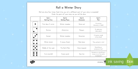 Roll a Christmas Story Narrative Writing Worksheet for K-2nd Grade