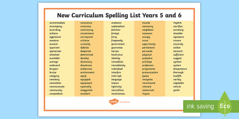 Australian Curriculum Year 4 Spelling Words - English