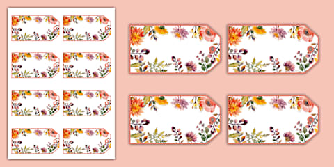 Wildflower Botanical-Themed Editable Name Peg Labels