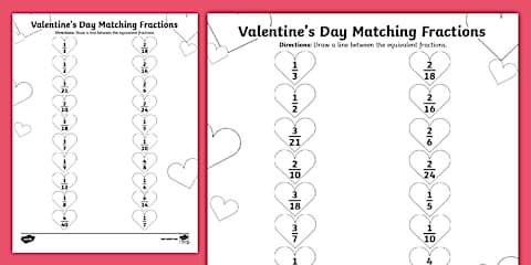 Valentine's Day Fraction and Decimal Matching Activity for 3rd-5th Grade