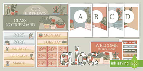 Succulents-Themed Editable Classroom Door Sign