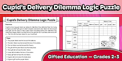 Valentine's Party Sequence Puzzle for Gifted Education | 2nd-3rd Grade