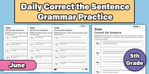 Fifth Grade April Daily Correct the Sentence Grammar Practice
