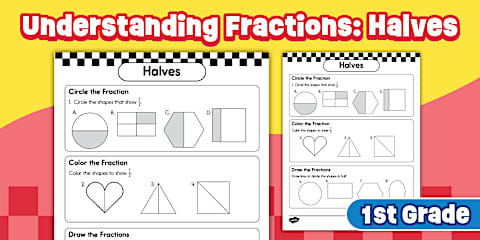 First Grade Halves and Fourths Worksheet