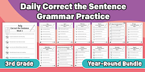 Third Grade April Daily Correct the Sentence Grammar Practice