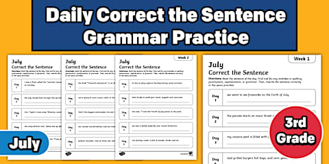 Third Grade December Daily Correct the Sentence Grammar Practice