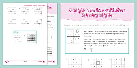 Addition 3 Digit Numbers Missing Numbers Differentiated Worksheet Pack