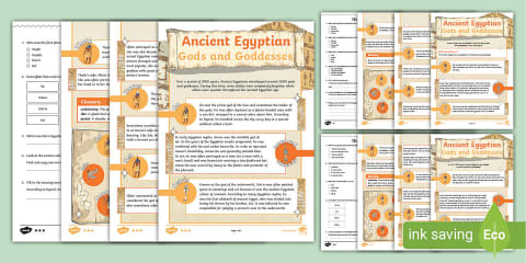 Fifth Grade Ancient Egyptian Gods Reading Comprehension Worksheet