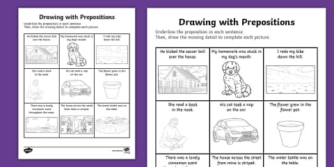 Prepositions for Location Worksheet for 3rd-5th Grade