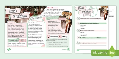 Fast Fashion Reading Comprehension