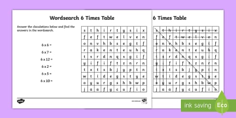 Multiplication 5 Times Tables Word Search Worksheet