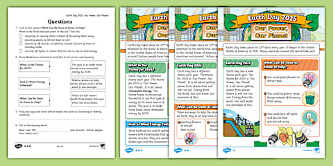 LKS2 Earth Day 2025: Our Power, Our Planet Reading Comprehension Activity