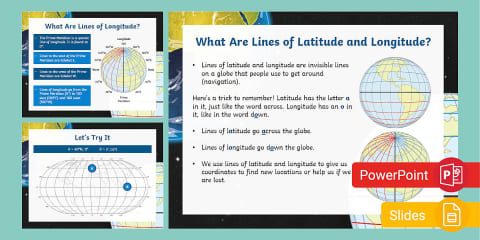 Longitude and Latitude Coordinates Map for 3rd-5th Grade