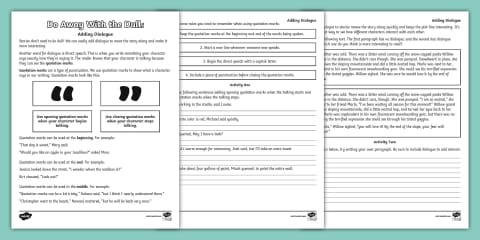 Using Dialogue to Describe Characters Worksheet for 6th-8th Grade
