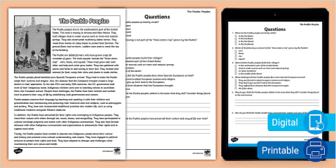 Fifth Grade Native American Heritage Day Reading Passage Comprehension ...