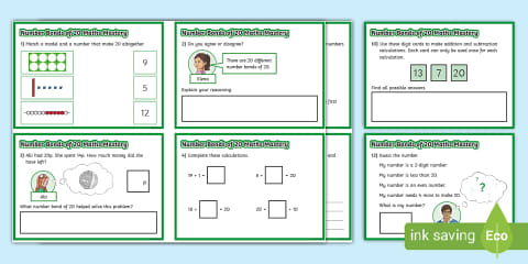 Number Bonds of Numbers 11 to 20 Cards