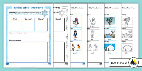 Kindergarten Simple Winter Sentence Starters: Writing Prompts With Photos