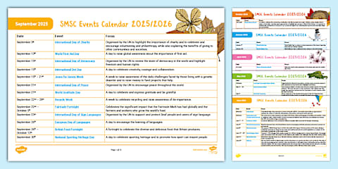 Monthly Events Calendar Early Learning and Childcare 2025
