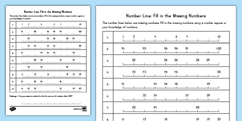 Missing Numbers to 100 Worksheet