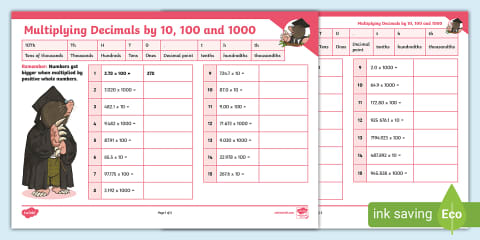 Sixth Grade Multiplying Decimals by Whole Numbers Crack the Code Worksheet