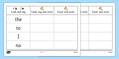 Look, Say, Cover and Write Editable Worksheet Template