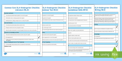 Common Core ELA Kindergarten Standards Student Mastery Checklist