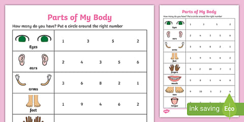 Body Parts Themed Count and Colour to 10 Activity