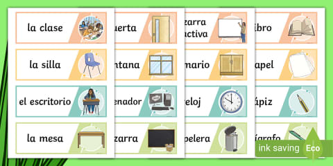 Spanish: Around School Labels