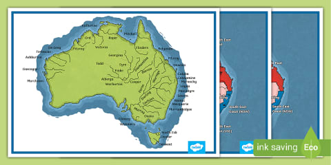 Map of Australia with Mountains, Rivers and Deserts