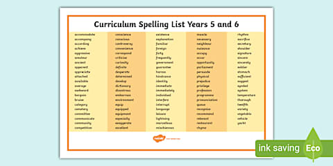Year 3 and 4 Spelling List - New Curriculum Word Mat