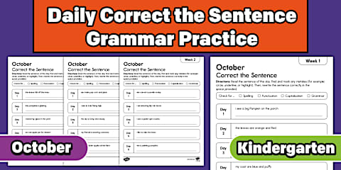 Kindergarten November Daily Correct the Sentence Grammar Practice