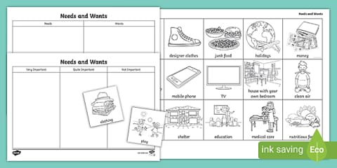 Needs and Wants for Different Groups Activity Mats