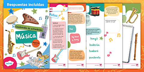 Portada de cuaderno: Educación musical - Instrumentos musicales