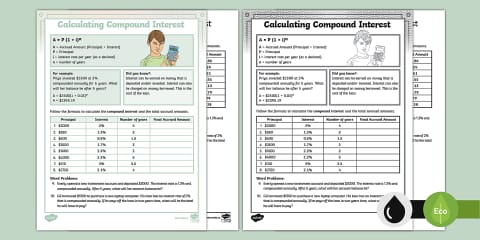 Calculating Simple and Compound Interest Activity Sheet