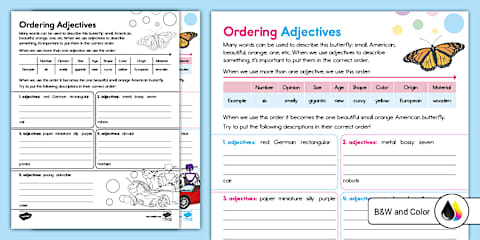 Order of Adjectives Activity Sheets