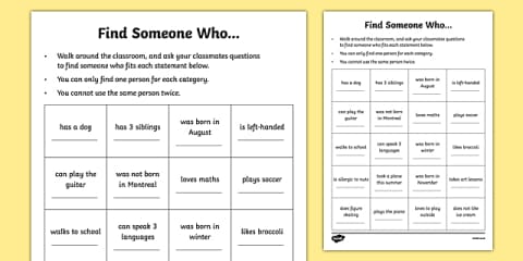 Back to School Bingo Game: "Find Someone Who" | Twinkl USA