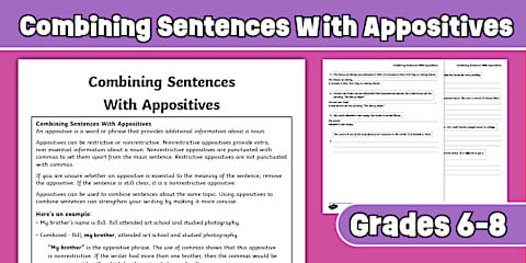 Add the Appositive Sentence Building Activity