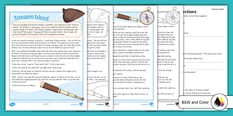 UKS2 Treasure Island Reading Comprehension Activity