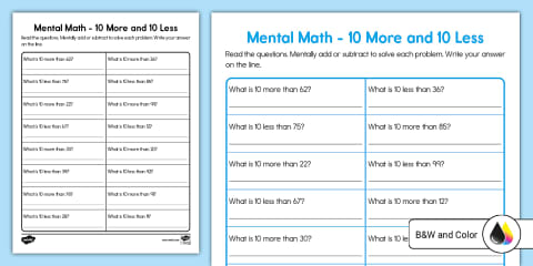 Counting Forward and Backward by Tens Worksheet