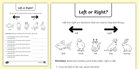 Directions: Left, Right, Up, and Down Worksheet